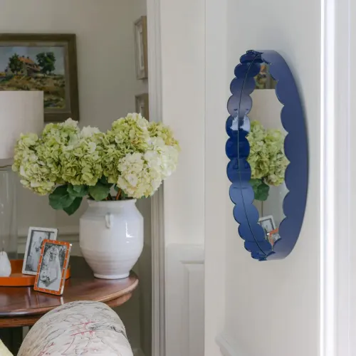 Addison Ross Navy Blue Large Scallop Round Mirror | Gracious Style