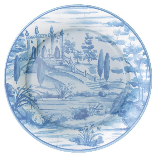 Caspari Tuscan Toile Paper Dinner Plates Blue, 8 Per Pack | Gracious Style
