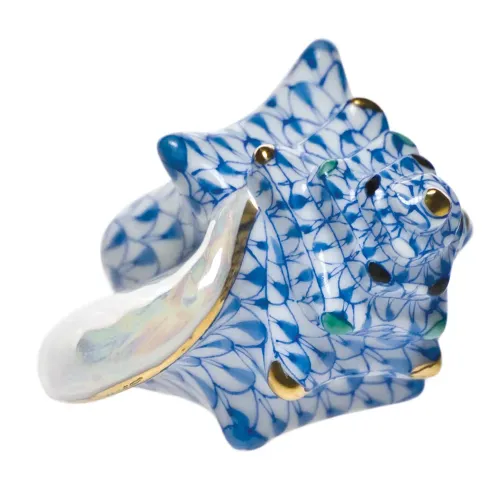 Herend Small Conch Shell Blue 3 In L X 1 In H | Gracious Style