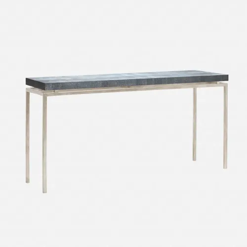 Made Goods Benjamin Console Table 60"L x 18"W x 31"H Texturized Gold Steel/Faux Horn White ...