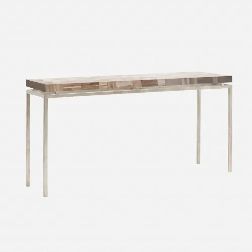 Made Goods Benjamin Console 48"L x 18"W x 31"H Texturized Silver Steel/Realistic Faux Shagreen ...