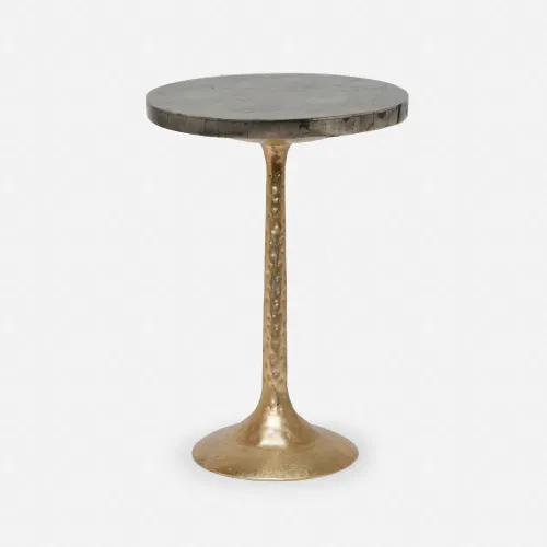 Made Goods Delancy Side Table 16"D x 24"H Shiny Gold Metal/Smoky Gold ...