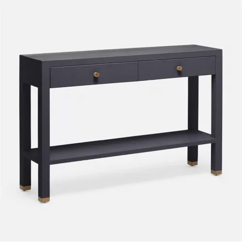 Made Goods Jarin Console Dark Navy Faux Belgian Linen 48"L x 12"W x 31 ...
