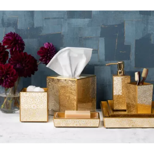 Pigeon & Poodle Caro Gold Medallion Tissue Box 5.5"L x 5.5"W x 6"H ...
