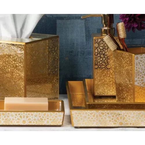 Pigeon & Poodle Caro Gold Medallion Tissue Box 5.5"L x 5.5"W x 6"H ...