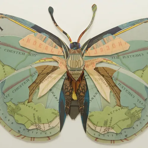 Two's Company Papillion Set of 4 Butterfly Paper Collage Wall Art Paper ...