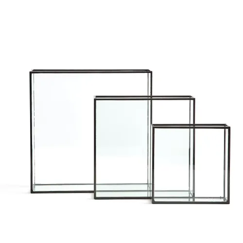 Tozai Windows Set of 3 Square Vases with Black Trim In 3 Sizes Glass ...