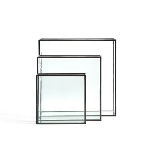 Tozai Windows Set of 3 Square Vases with Black Trim In 3 Sizes Glass ...