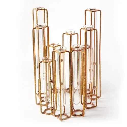 Tozai Lavoisier Set of 10 Hinged Flower Vases with Antiqued Gold Finish ...