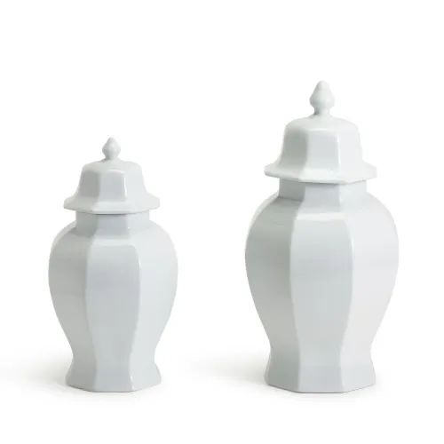 Tozai Conservatory Set of 2 White Hexagonal Temple Jars with Lid ...