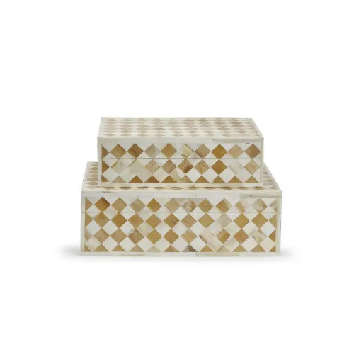 Tozai Set of 2 Galerie Diamond Hinged Cover Box MDF/Mango Wood/Bone ...