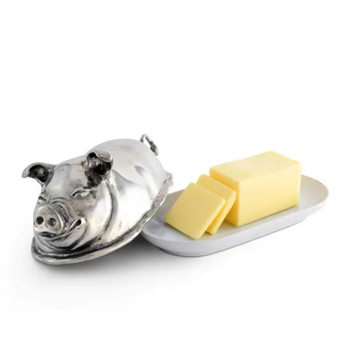 Vagabond House Garden Friends Happy Pig Butter Dish | Gracious Style