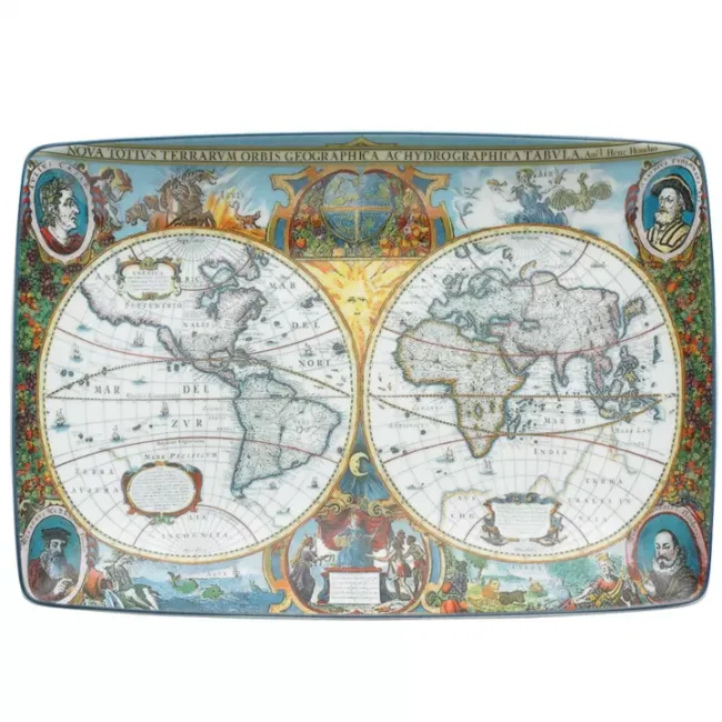Mottahedeh World Map Rectangular Tray Large 10.75" X 7.5" | Gracious Style