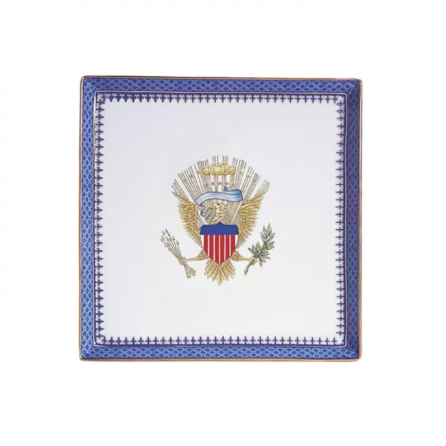 Mottahedeh Indigo Wave Square Canape Tray W Eagle 8" | Gracious Style