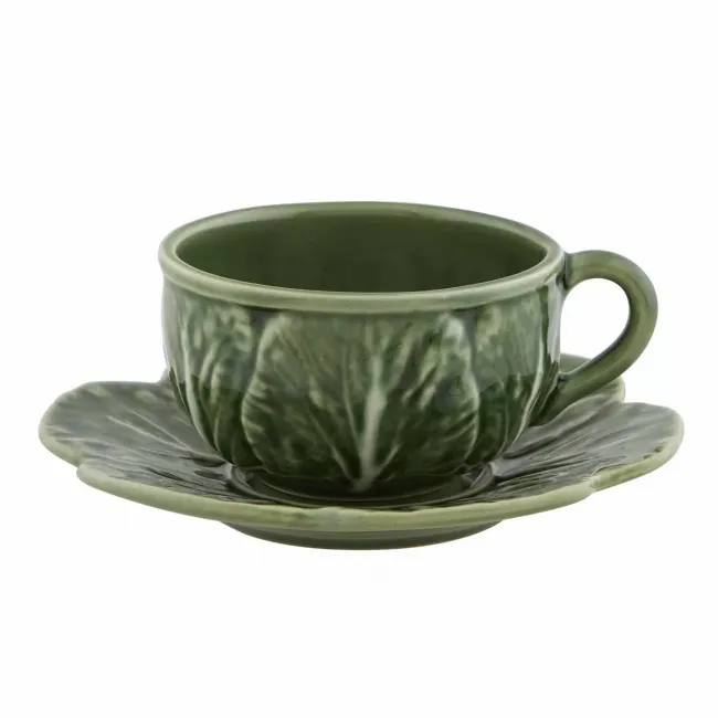 Bordallo Pinheiro Cabbage Green/Natural Tea Cup & Saucer | Gracious Style