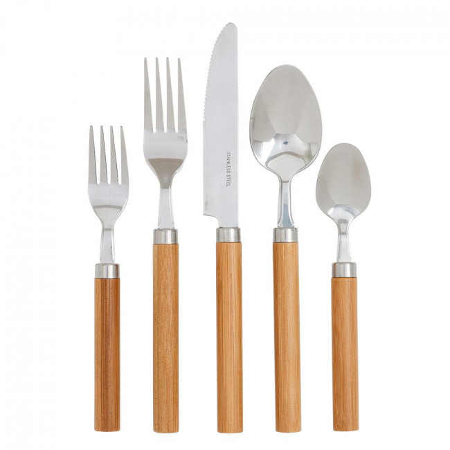 Caspari Bamboo Handle 5-Piece Stainless Steel Picnic Flatware Set ...