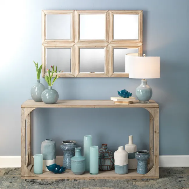 Jamie Young Everett Openwork Console Table Grey Washed Wood | Gracious Style