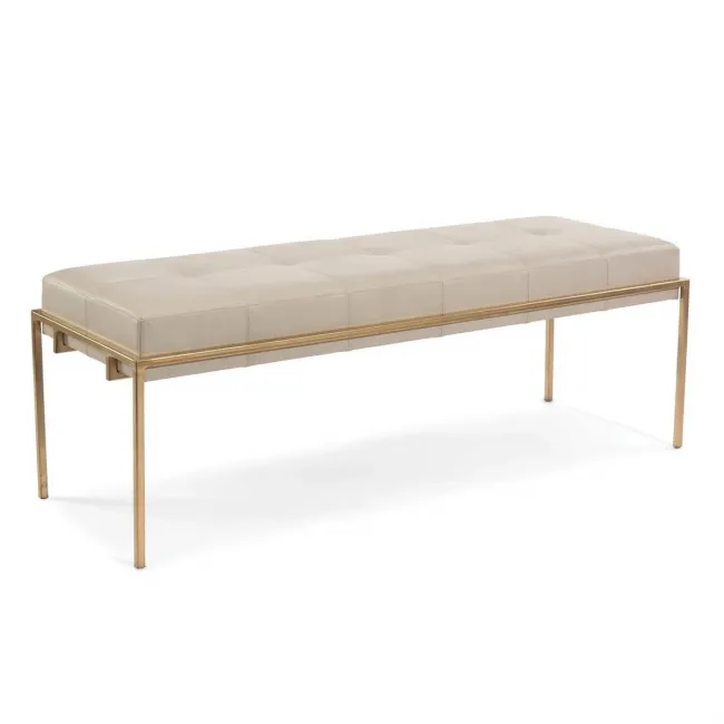 John-Richard Leather Gold-Finished Bench 22"H X 62"W X 21.5"D ...