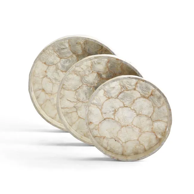 Tozai Super White Set of 3 Capiz Shell Accent Round Gallery Trays Capiz ...