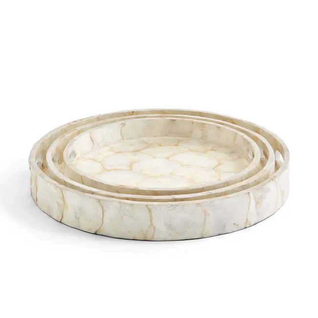 Tozai Super White Set of 3 Capiz Shell Accent Round Gallery Trays Capiz ...