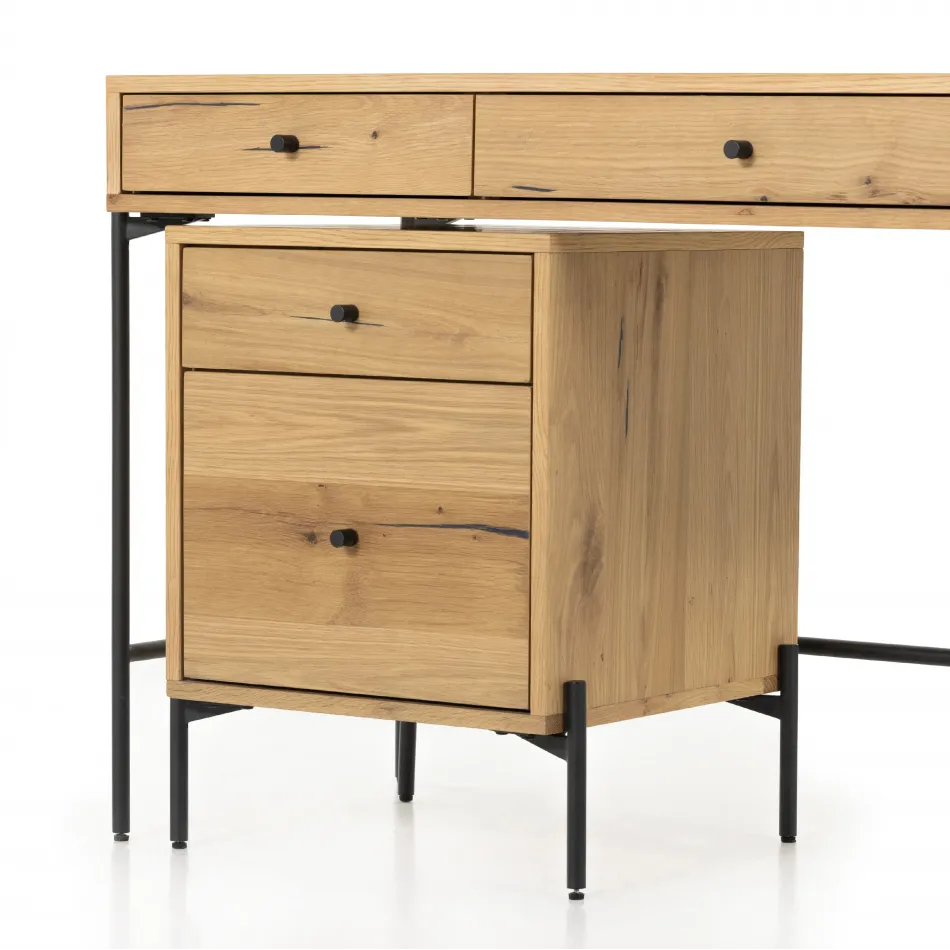 Four Hands Eaton Desk With Filing Cabinet Light Oak | Gracious Style