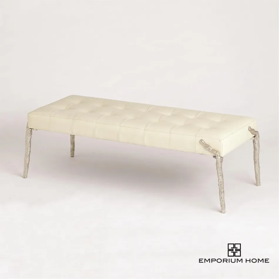 Global Views Bristol Branch Bench Ivory Leather | Gracious Style