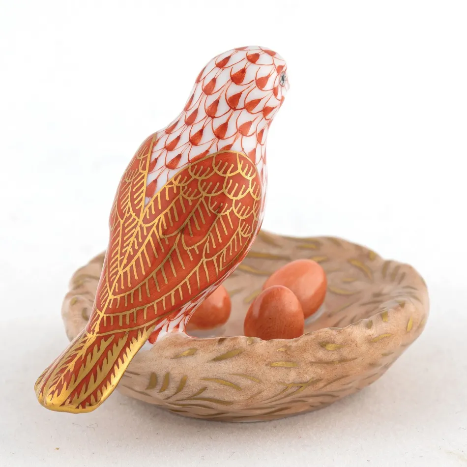 Herend Bird With Nest Rust 2.75 in L X 2.25 in W X 2 in H | Gracious Style