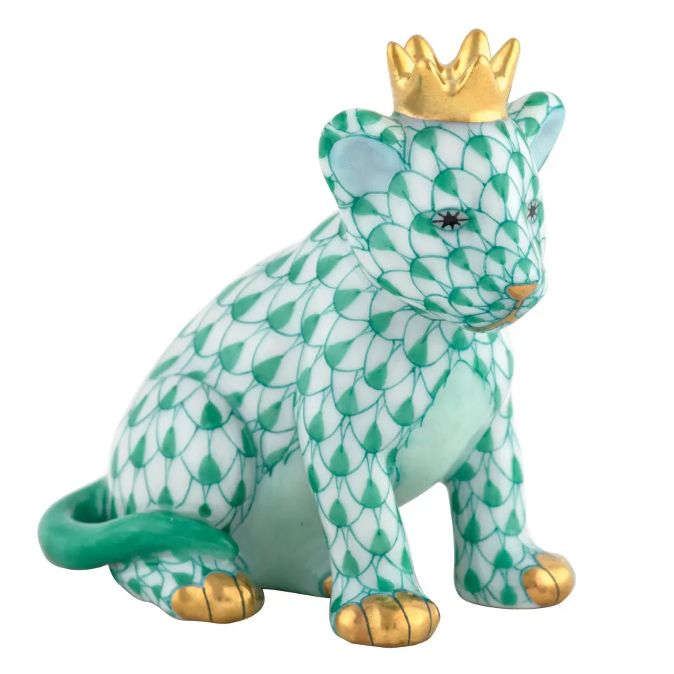 Herend Lion Cub With Crown Green 2 in L X 1.25 in W X 2 in H | Gracious ...