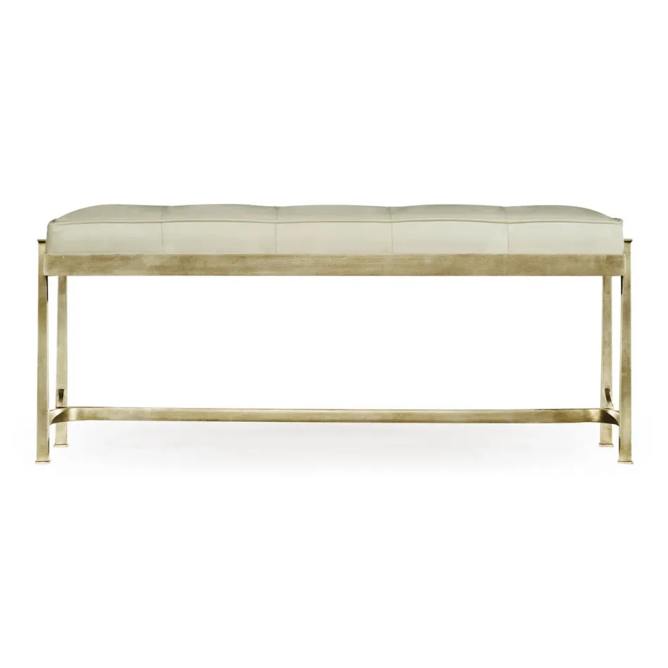 Jonathan Charles Luxe Silver Iron & Cream Leather Bench | Gracious Style