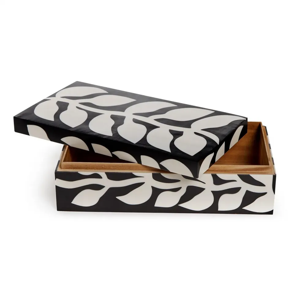 Tozai Leaf Patterned Black and White Covered Box | Gracious Style