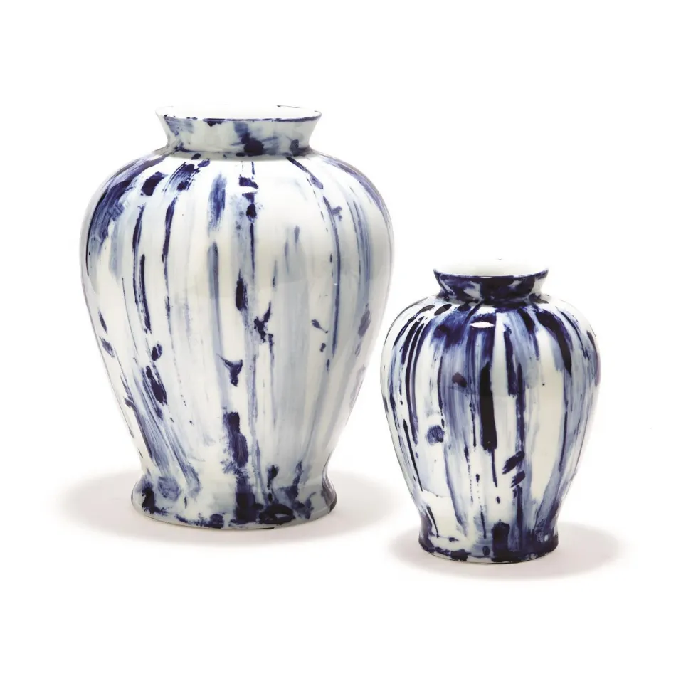 Tozai Blue Canvas Set of 2 Blue and White Hand-Painted Vases Porcelain | Gracious Style