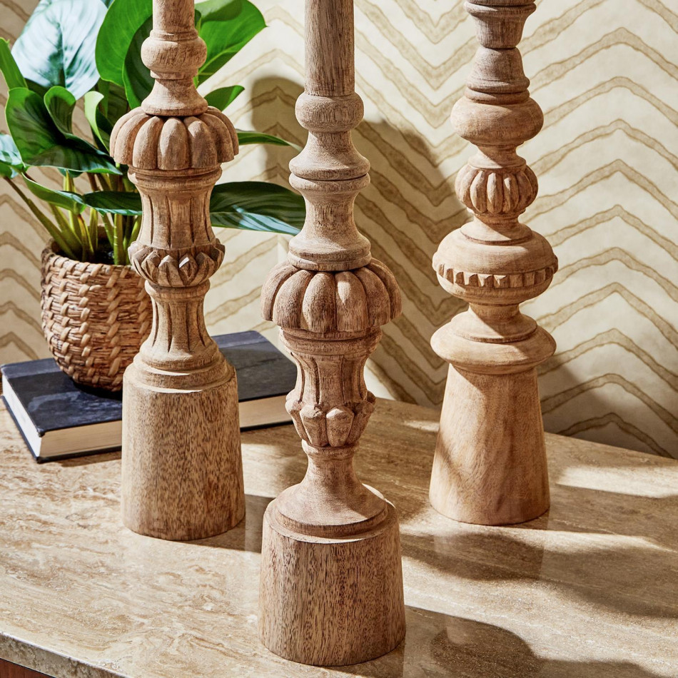 Two's Company Carved Wood Finials, Set of 3 | Gracious Style