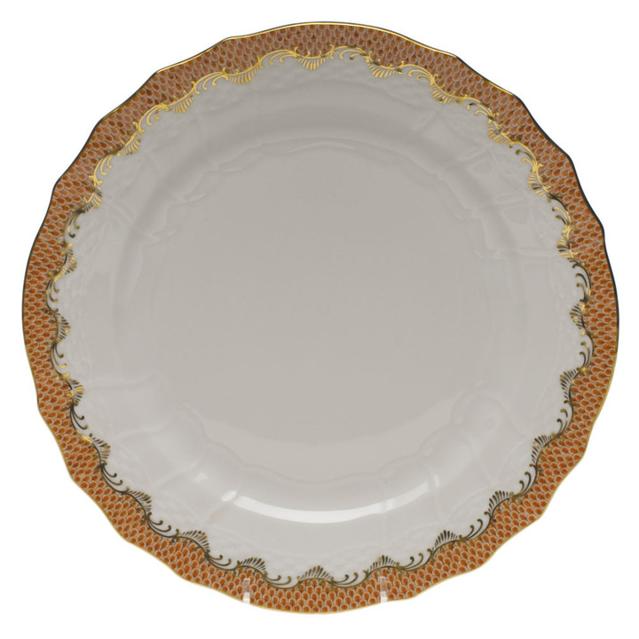 Herend Fish Scale White Rust Border Dinnerware | Gracious Style