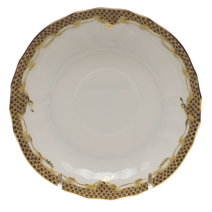 Herend Fish Scale White Brown Border Dinnerware | Gracious Style