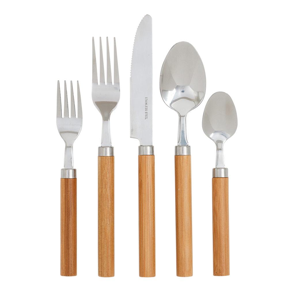 Caspari Bamboo Handle 5-Piece Stainless Steel Picnic Flatware Set ...