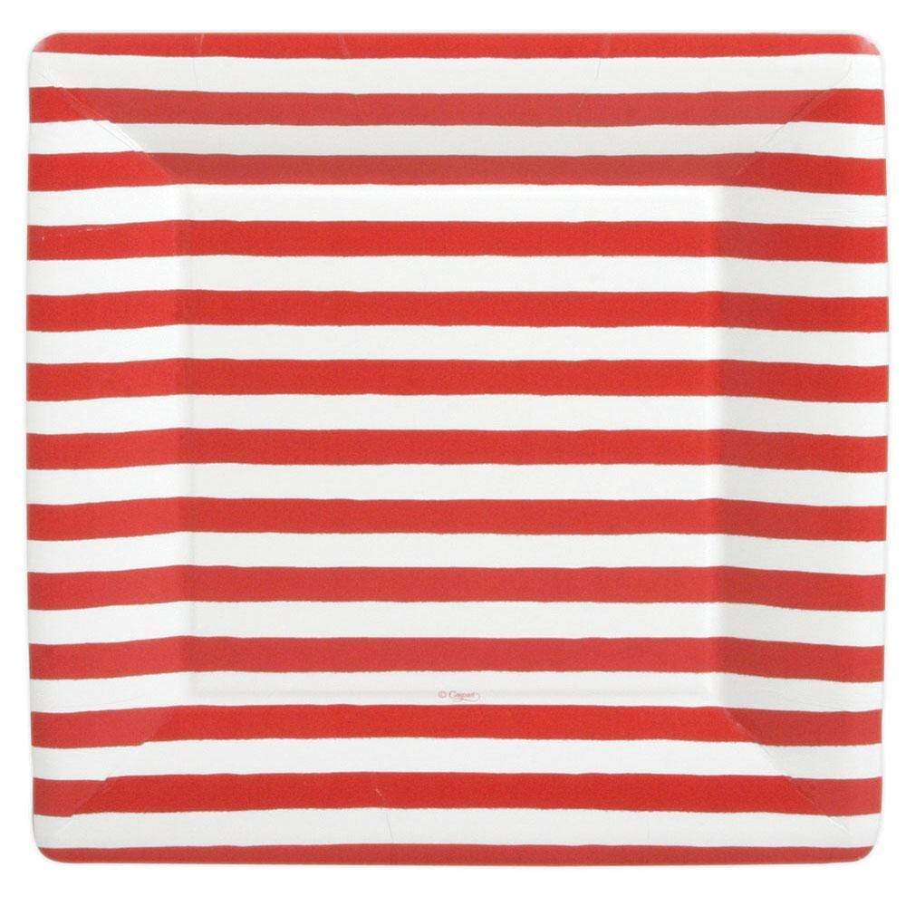 Caspari Red and White Stripe Square Paper Dinner Plates, 8 Per Pack ...