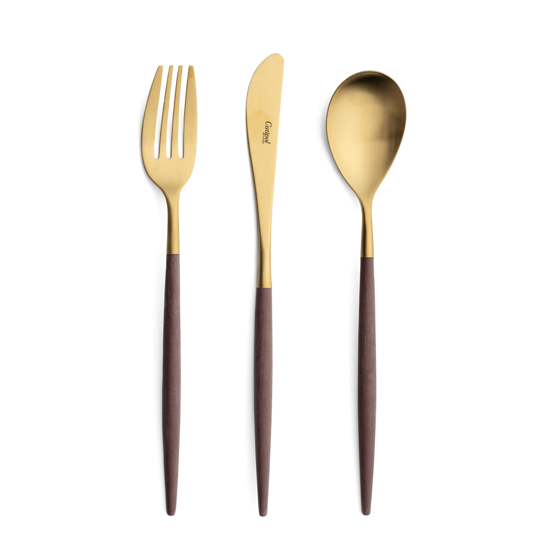 Cutipol Mio Matte Gold/Brown Handle Flatware | Gracious Style
