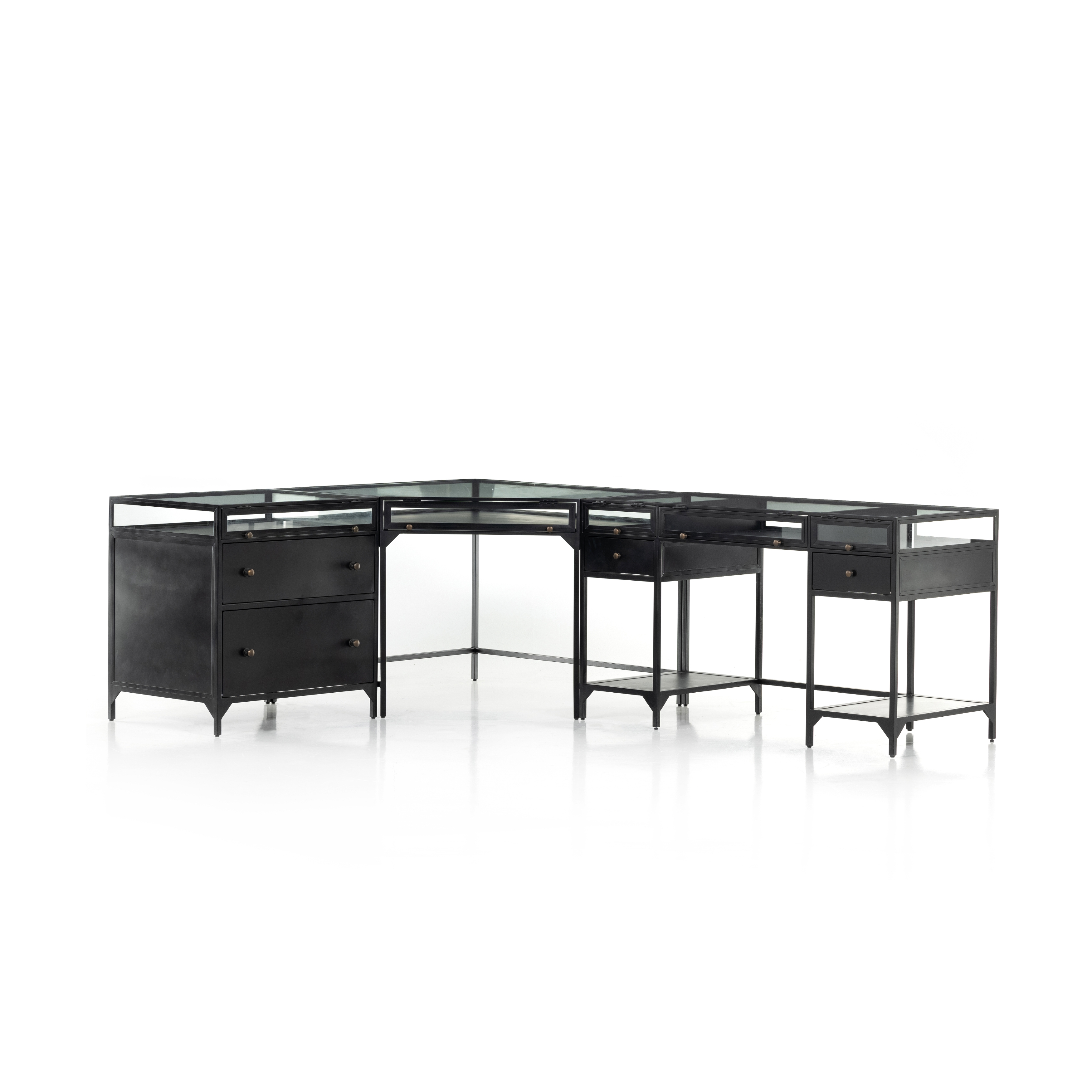 Four Hands Shadow Box Desk W Filing Cabinet Black | Gracious Style