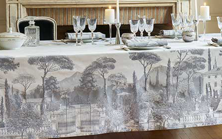 Tablecloths, Dinnerware, Bedding, Lighting, Rugs, Bath: Gracious Style