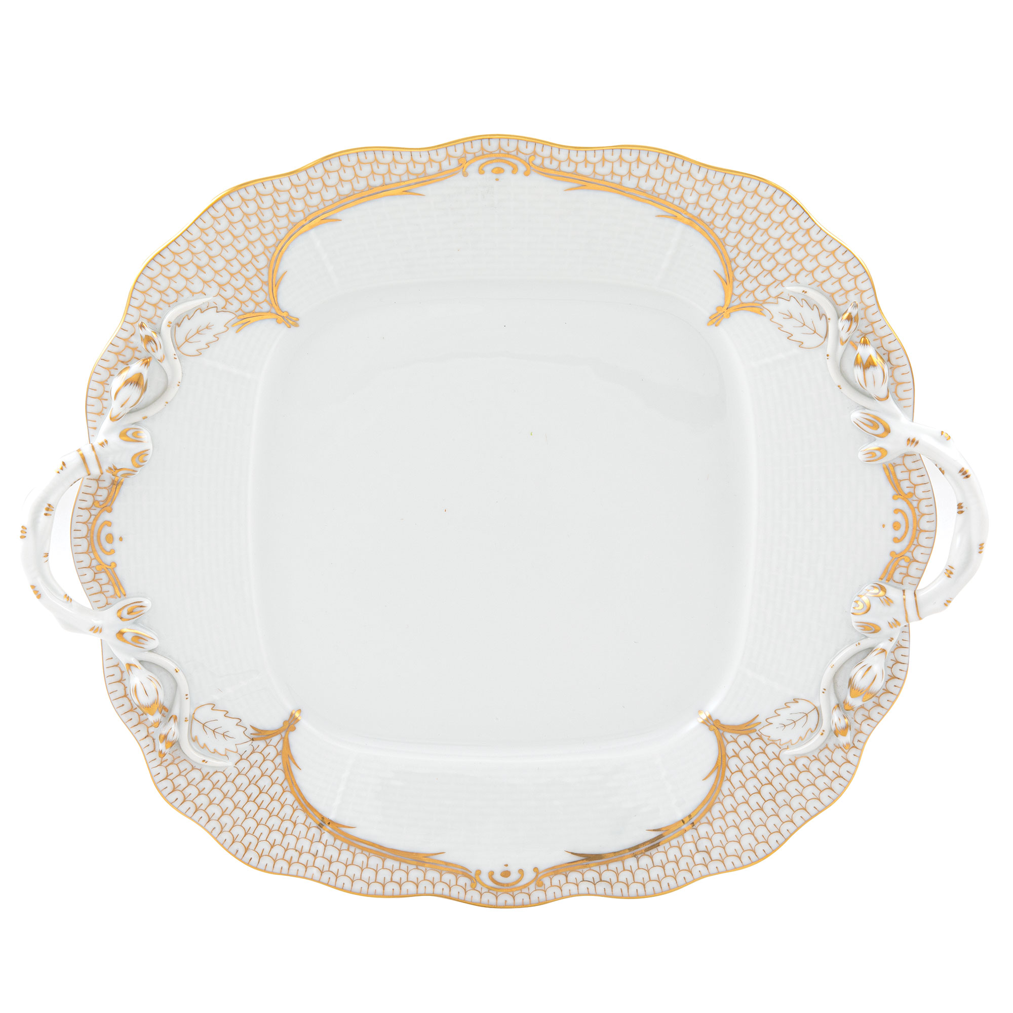 Herend Golden Elegance Gold Square Cake Plate With Handles | Gracious Style