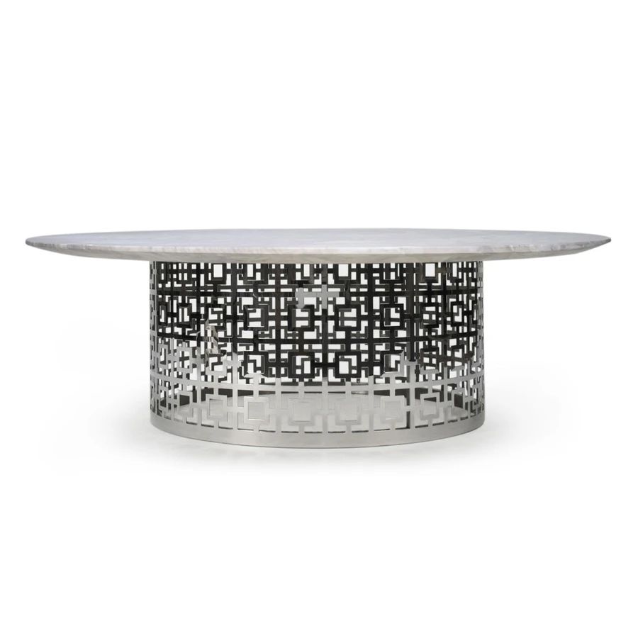 Jonathan Adler Nixon Cocktail Table Polished Nickel Base/White Marble ...
