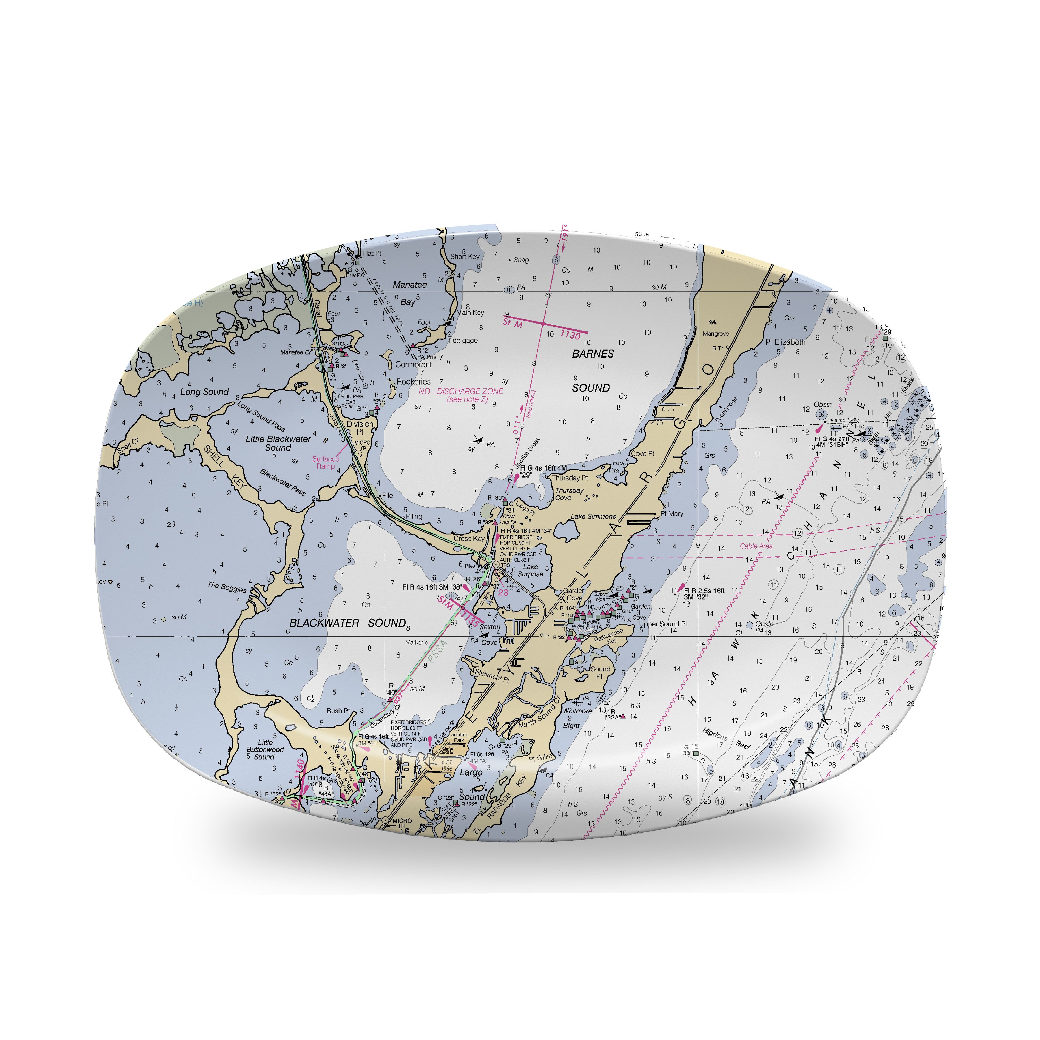 The Muddy Dog Nautical Chart Key Largo HeatSafe 10" x 14" Platter ...