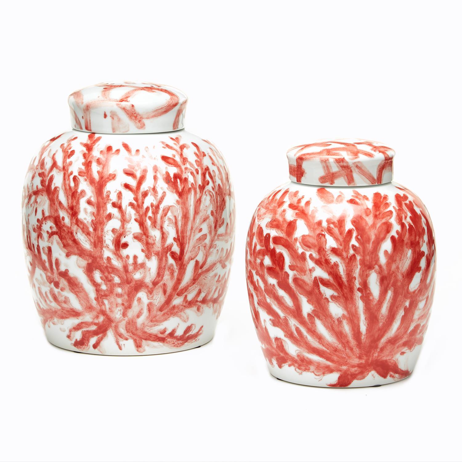 Two's Company Corals Set of Two Covered Ginger Jars - Porcelain ...